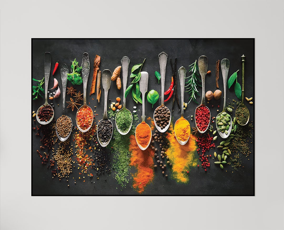 Spoon & Spices Poster or Canvas Wrap - Food Wall Art, Silver Standoffs ...