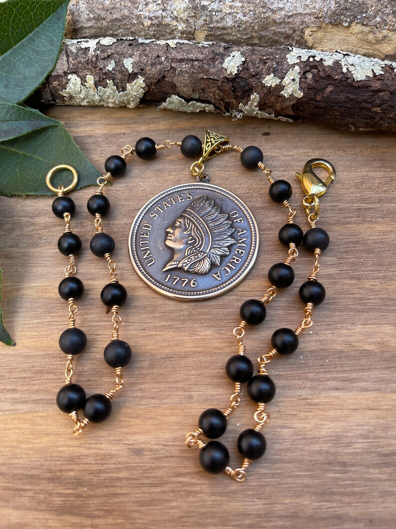1776 USA Coin/aged Brass Pendant Jewelry/black Onyx and Gold Necklace ...