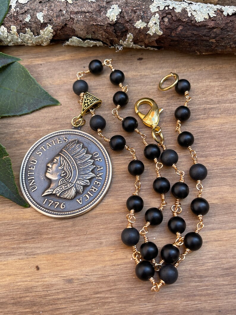 1776 USA Coin/aged Brass Pendant Jewelry/black Onyx and Gold Necklace ...