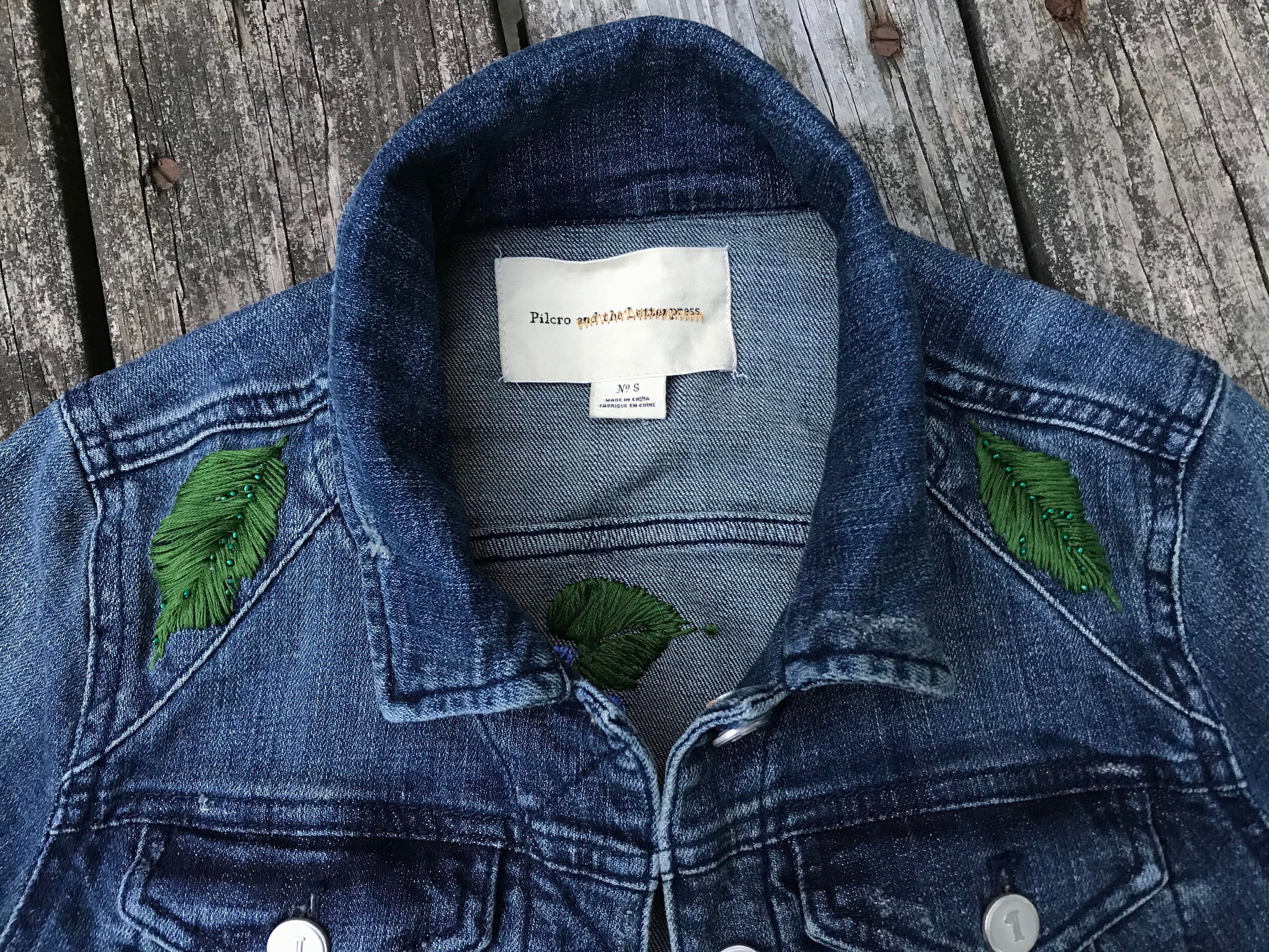Hand Embroidered and Beaded Jean Jacket With Blue Hydrangeas: Woven ...