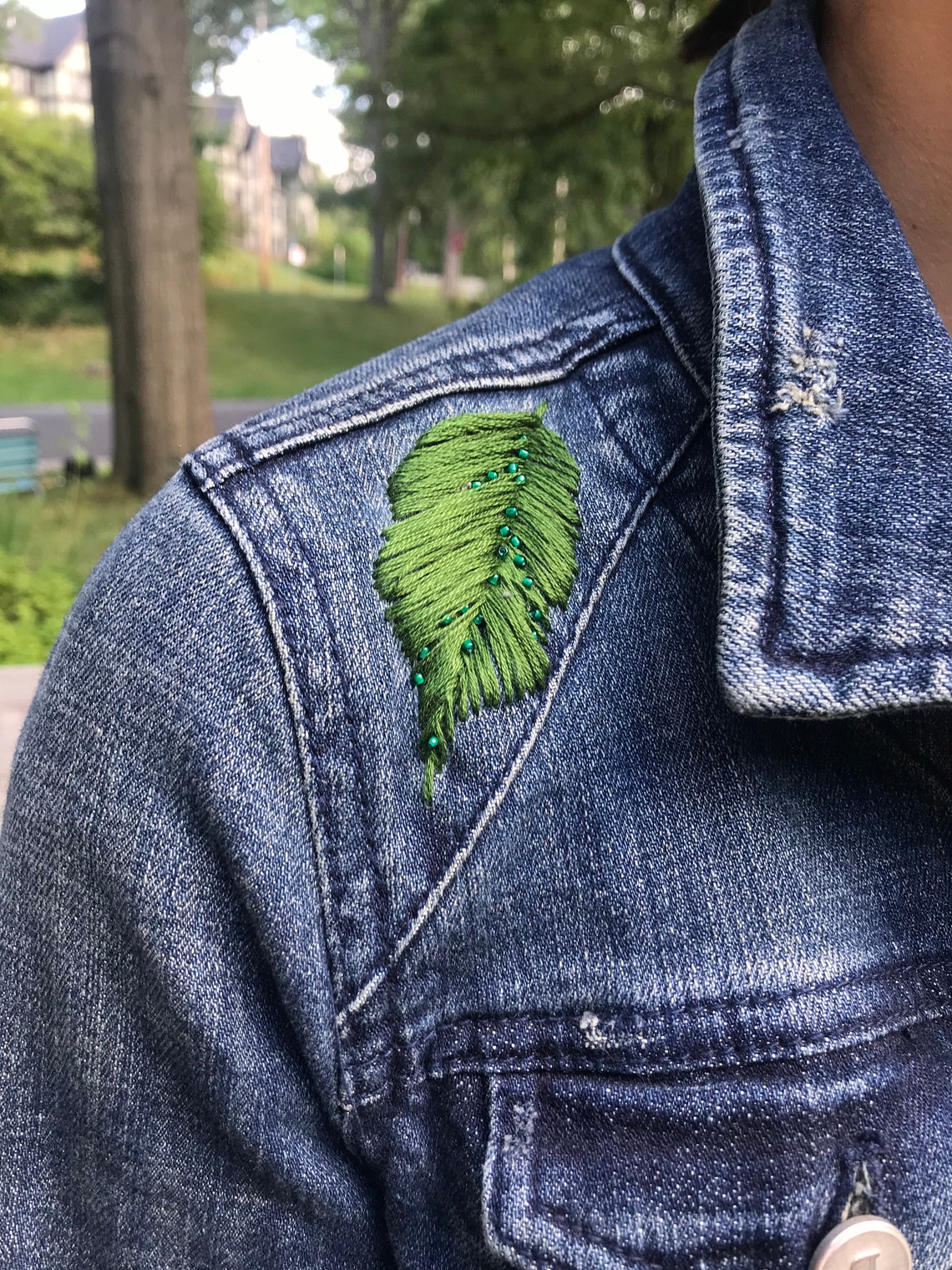 Hand Embroidered and Beaded Jean Jacket With Blue Hydrangeas: Woven ...