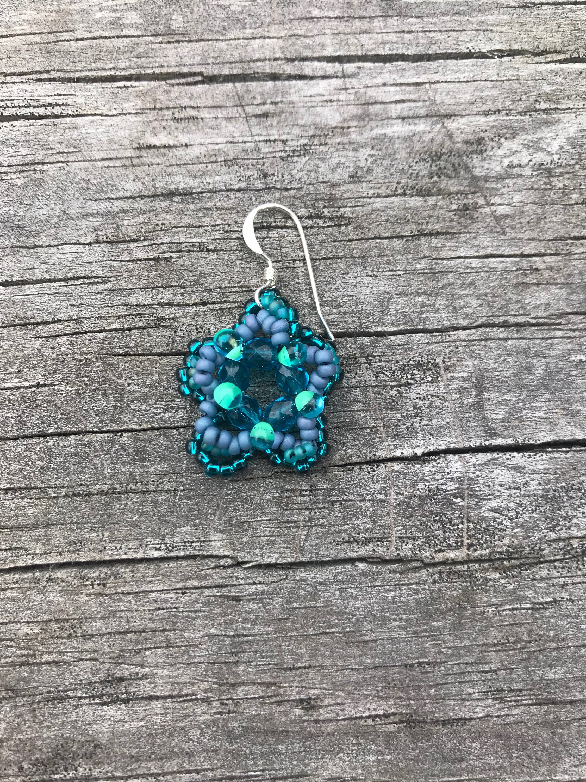 Dark Teal and Turquoise Blueberry Flower Earrings: Woven, Handmade ...
