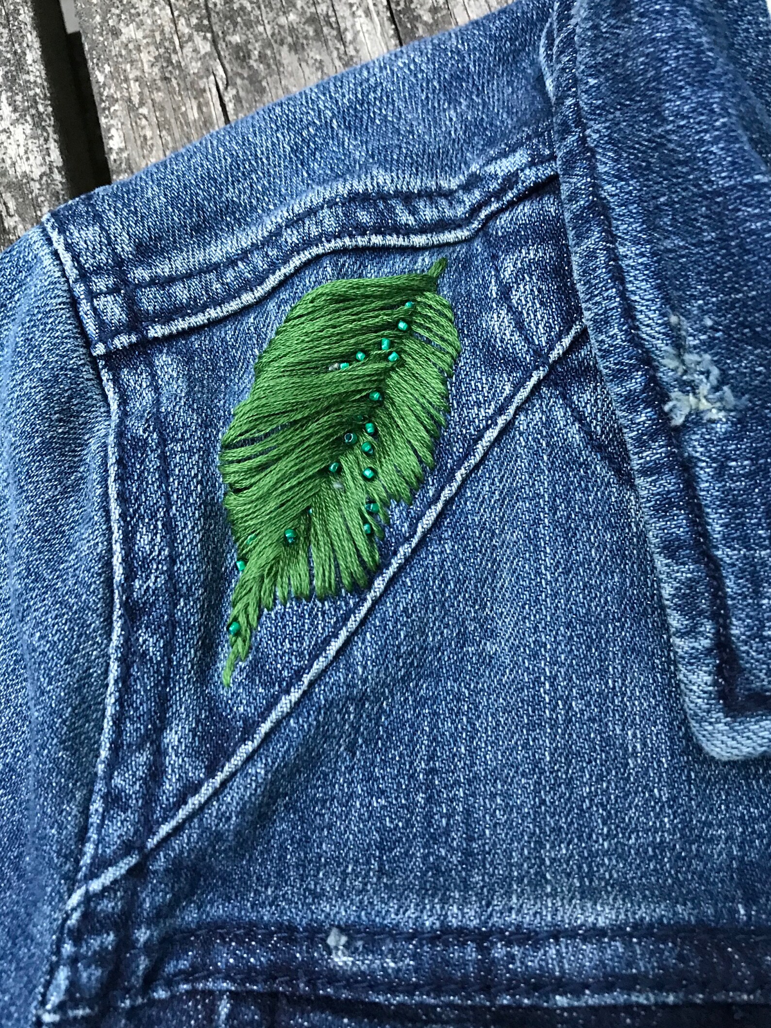 Hand Embroidered and Beaded Jean Jacket With Blue Hydrangeas: Woven ...