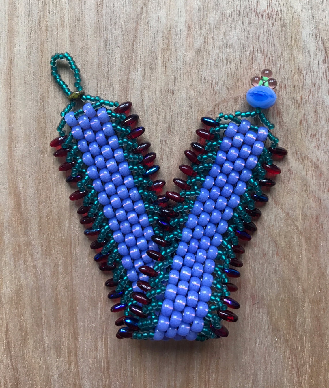 Periwinkle and Red Caterpillar Bracelet: Woven, Handmade, Beaded ...