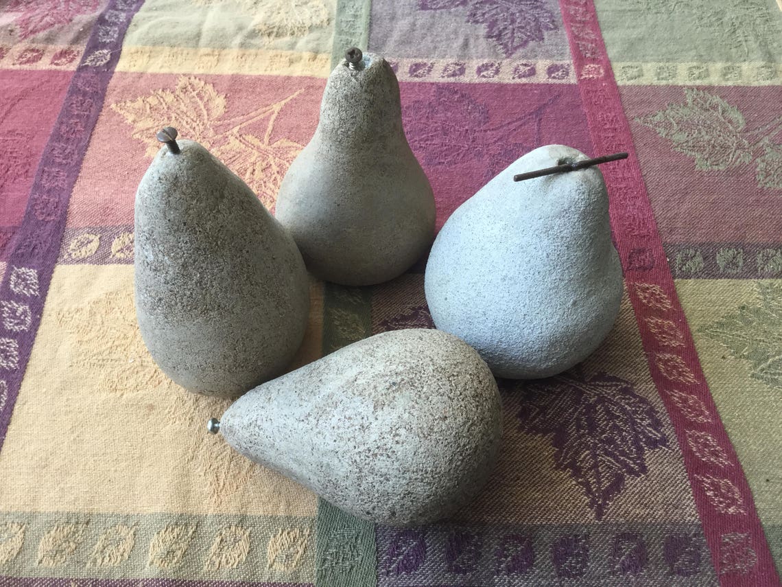 A Set of 4 Solid Concrete Rustic " Pears" /concrete Fruit/ornamental ...
