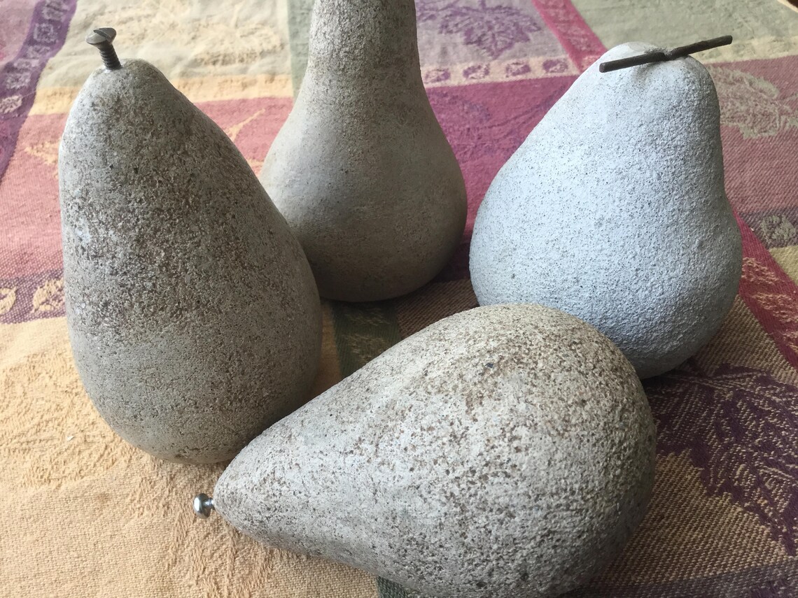 A Set of 4 Solid Concrete Rustic " Pears" /concrete Fruit/ornamental ...