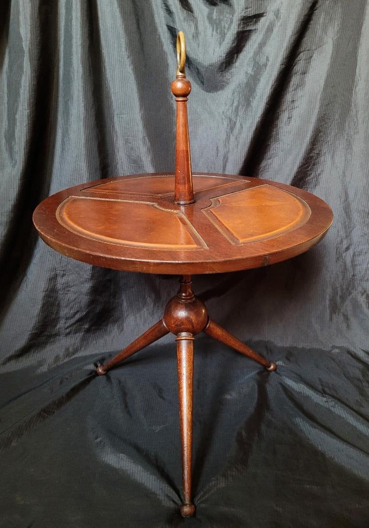 Wooden Dumbwaiter Leather Inlay Round Cocktail Side Table - Etsy