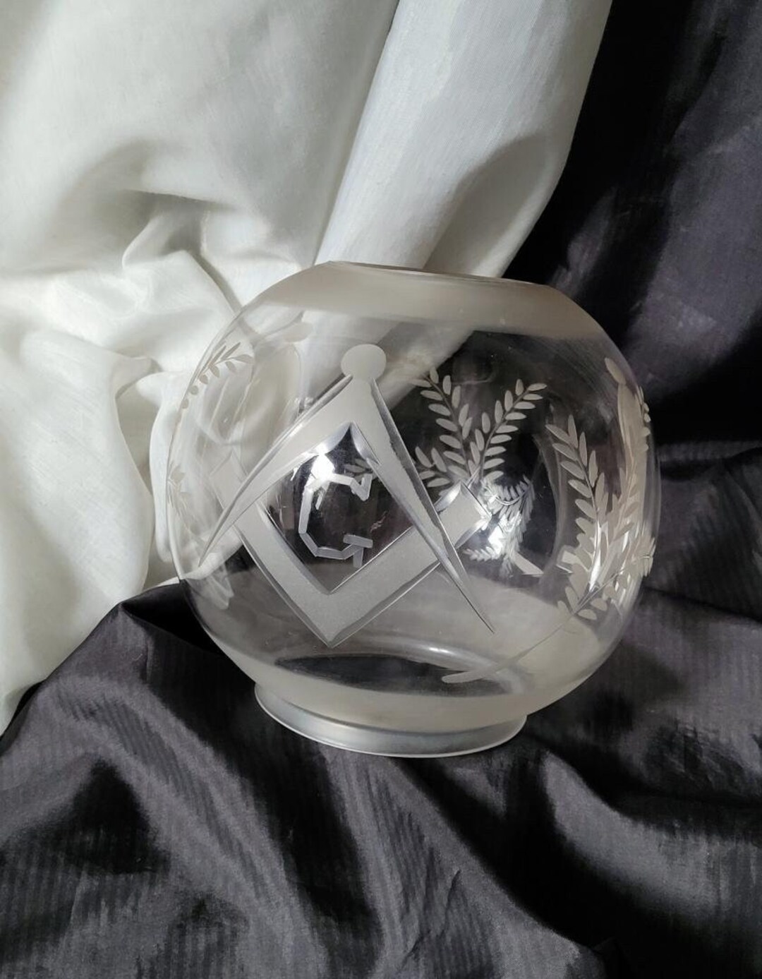Rare Antique Masonic Cut Glass Globe Lamp Light Shade Freemasons ...
