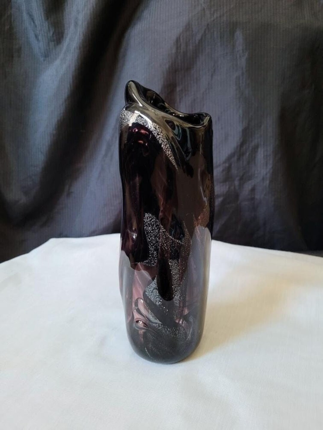 Mid Century Modern Plum Metallic Silver Blown Glass Vase Home Decor ...