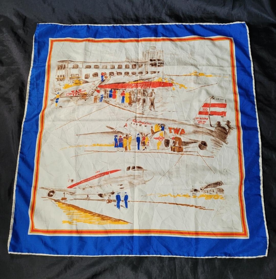 1970s Stan Herman TWA the Lindbergh Line Scarf Official Flight ...