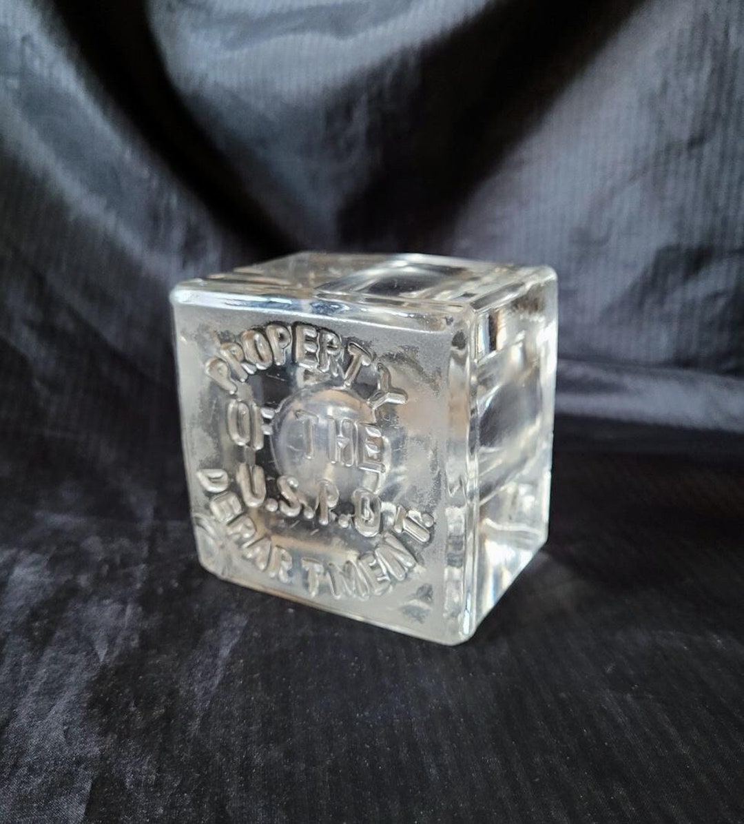 U.S.P.O. Clear Glass Block Inkwell US Post Office Memorabilia Home ...