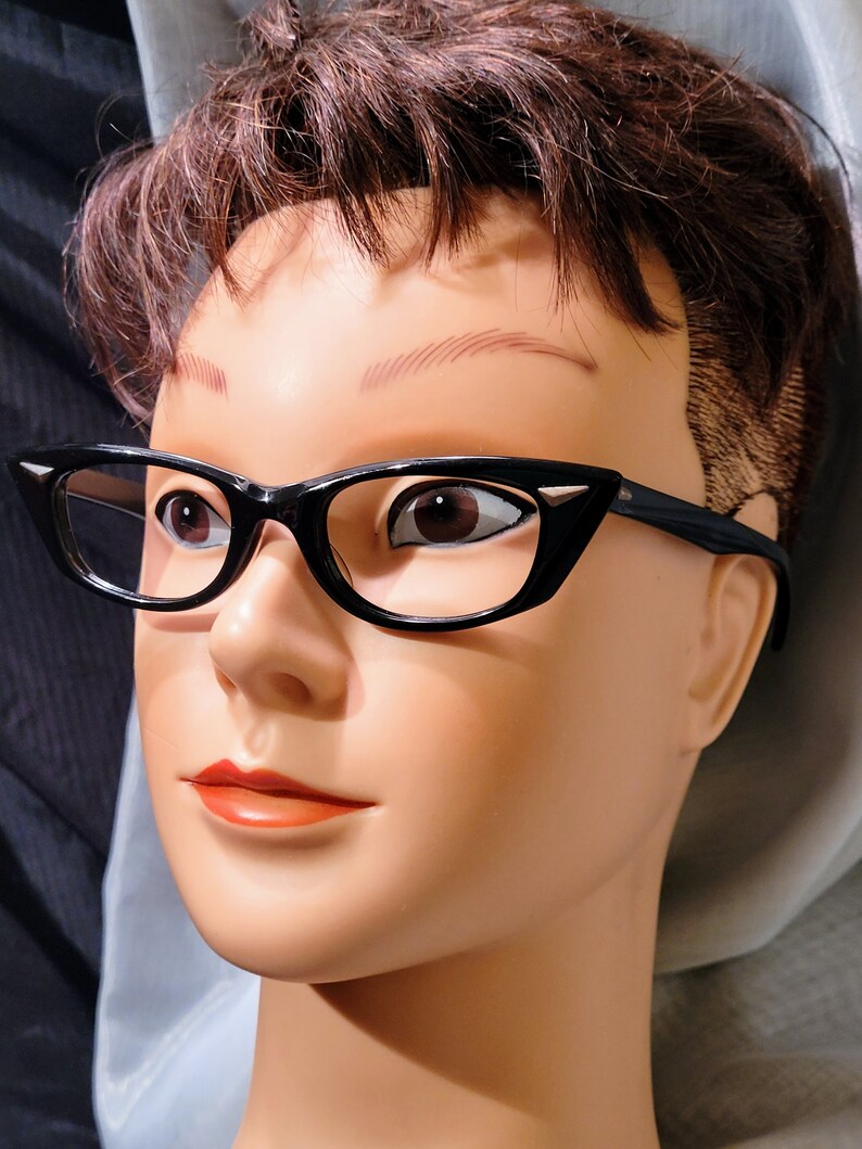 Vintage Bausch & Lomb Frames Black Cat Eyeglasses BL Eyewear Studded ...