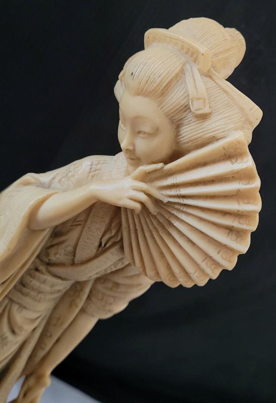 Vintage A. Santini Japanese Fan Geisha Alabaster Resin Statue ...