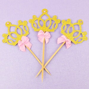 GOLD CROWN CUPCAKE Toppers Set of 10 Gold Glitter Crown Princess Party ...