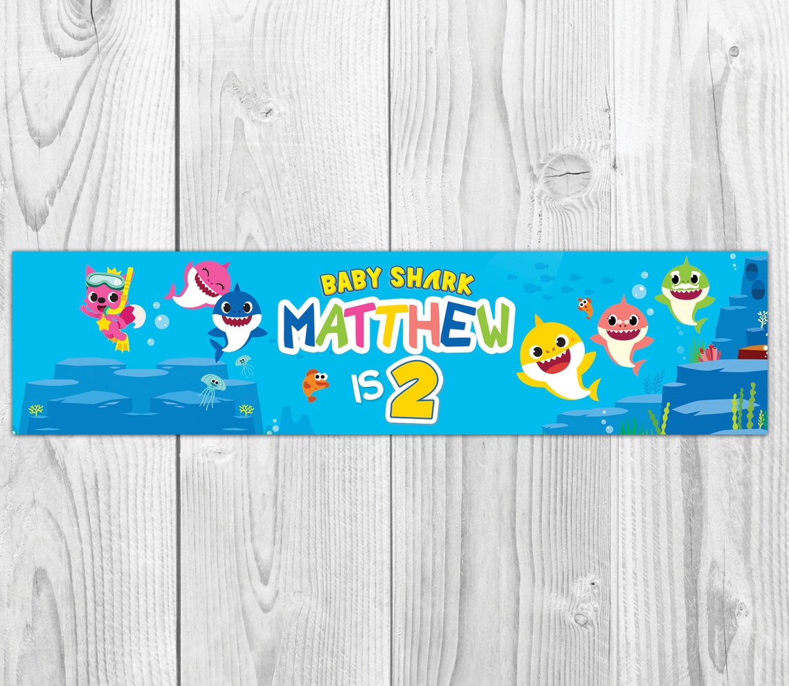 PRINTED BABY SHARK Birthday Water Bottle Labels Stickers | Etsy
