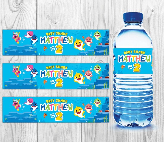 PRINTED BABY SHARK Birthday Water Bottle Labels Stickers - Etsy