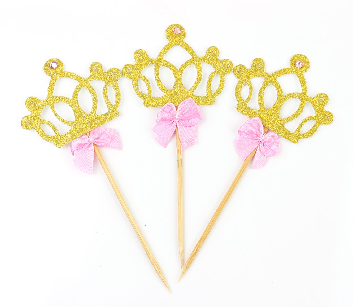 GOLD CROWN CUPCAKE Toppers Set of 10 Gold Glitter Crown - Etsy