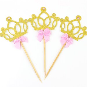 GOLD CROWN CUPCAKE Toppers Set of 10 Gold Glitter Crown Princess Party ...