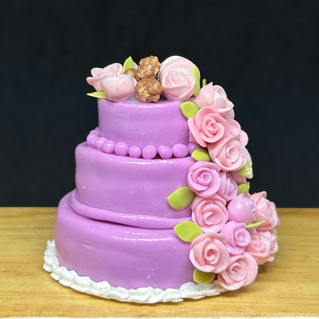 Miniature 3tier Purple Pink Rose Cake,miniature Cakes,miniature Flower ...