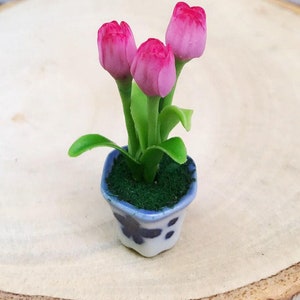 Miniature Flower,miniature Flower Pot,miniature Pinktulip,dollhouse ...