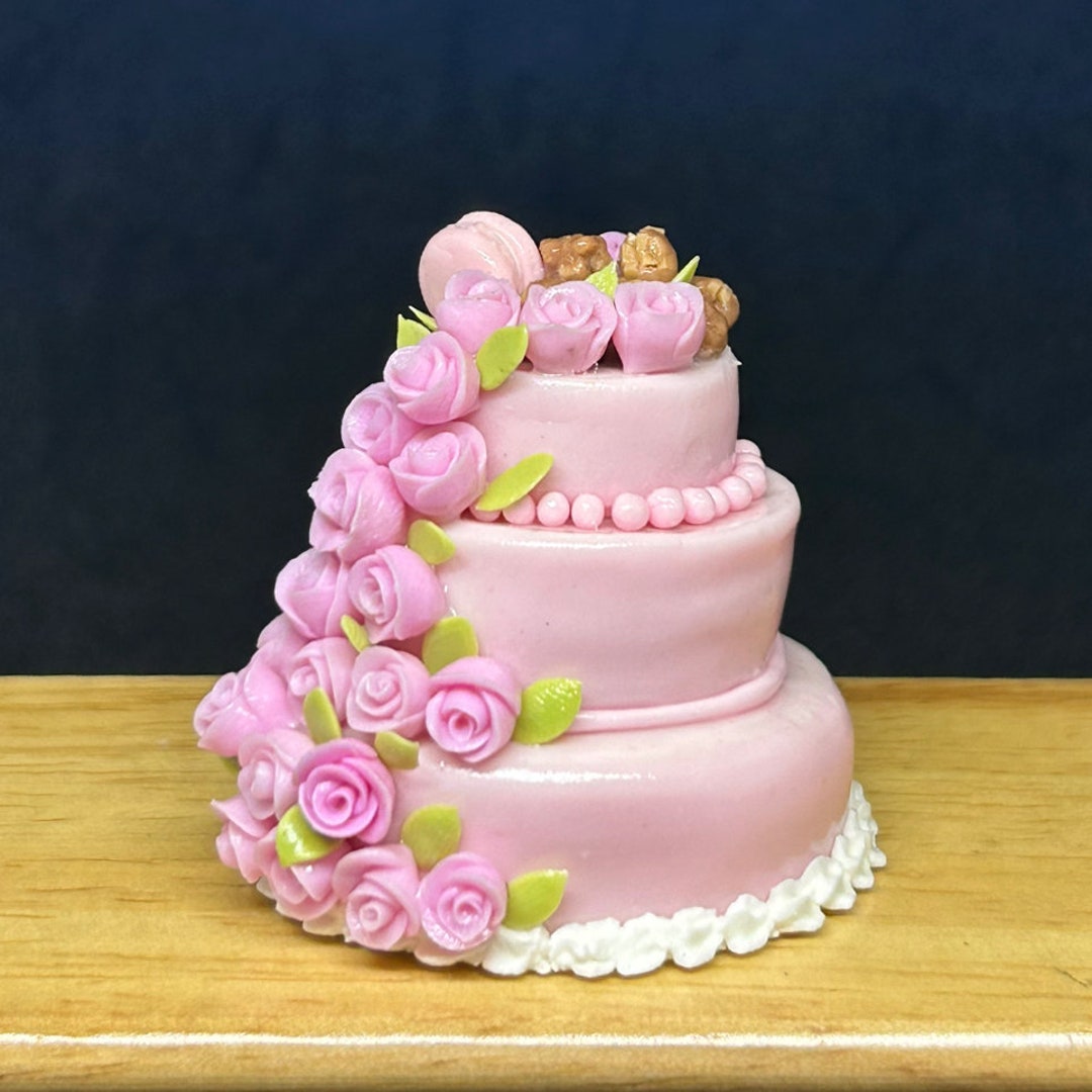 Miniature 3tier Pink Rose Cake,miniature Cakes,miniature Flower Cakes ...