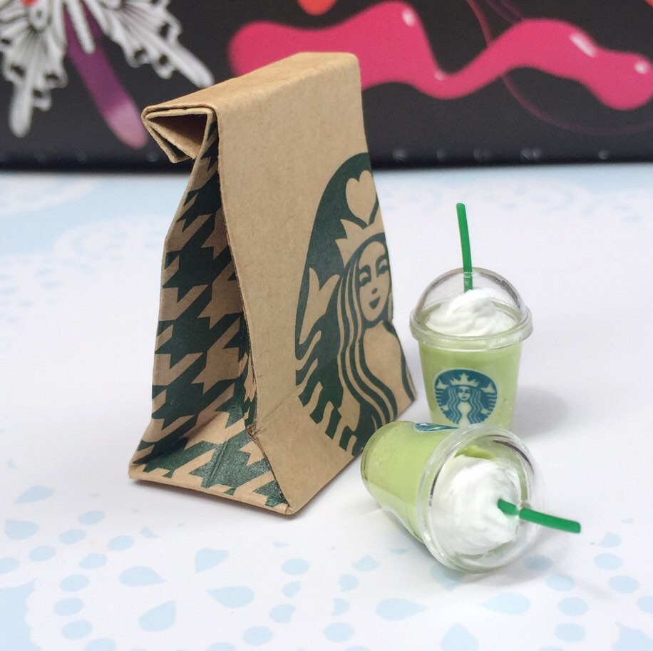 Miniature Starbuck Paper Bag and 2 pcs Ice Starbuck Green | Etsy