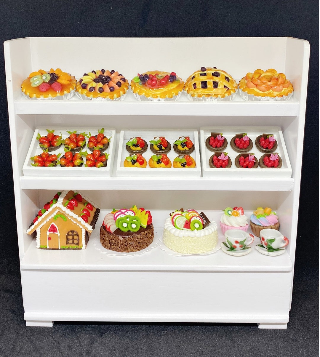 Miniature Mix Bakery on Wooden Cabinet,dollhouse Bakery Showcase,bakery ...