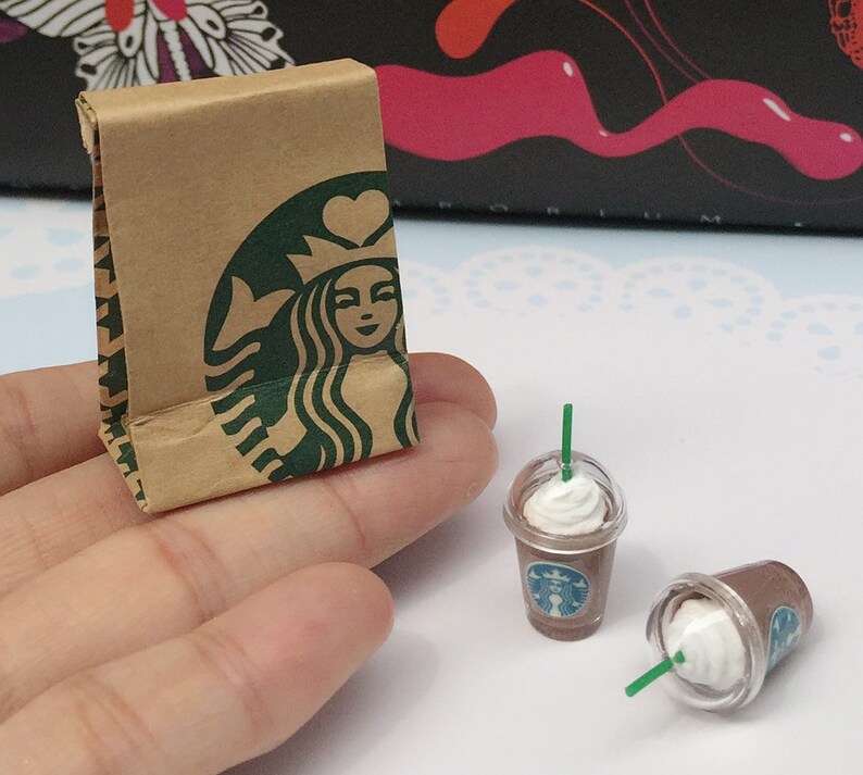 Miniature Starbucks Paper Bag and 2 Pcs Ice Starbucks | Etsy