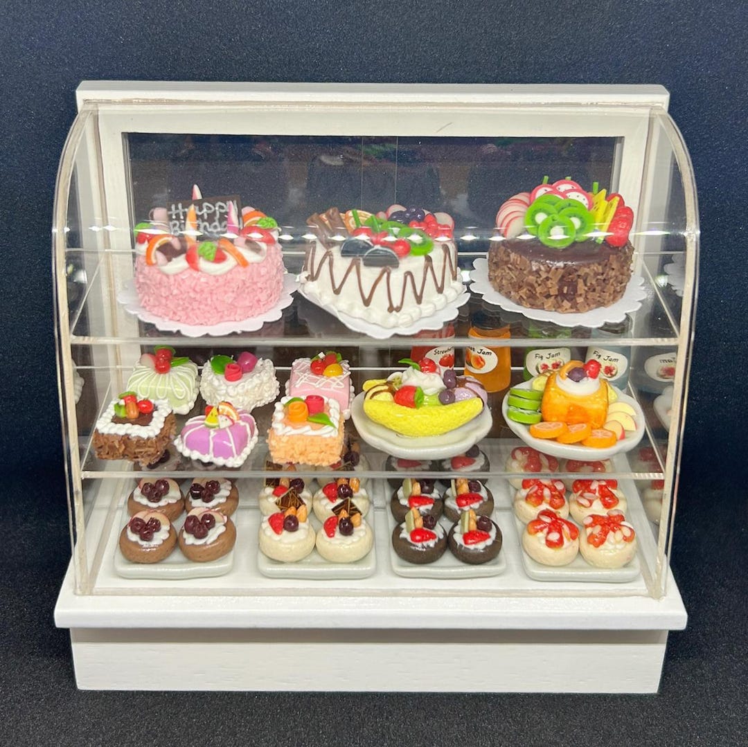 Miniature Cakes and Bakery Wooden Cabinet,dollhouse Bakery Showcase ...