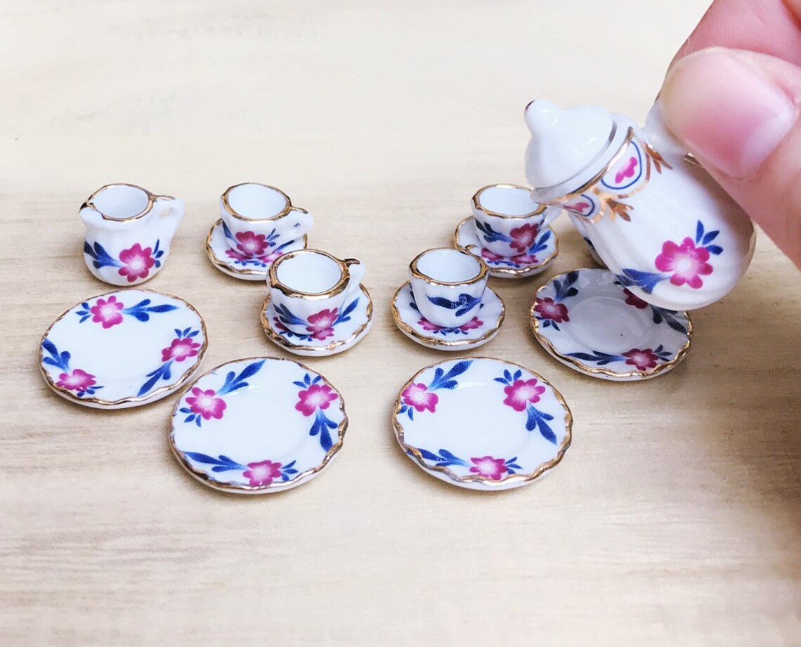 Miniature Tea Set, Dollhouse Tea Set,mini Tea Pot,miniature Coffee Set ...