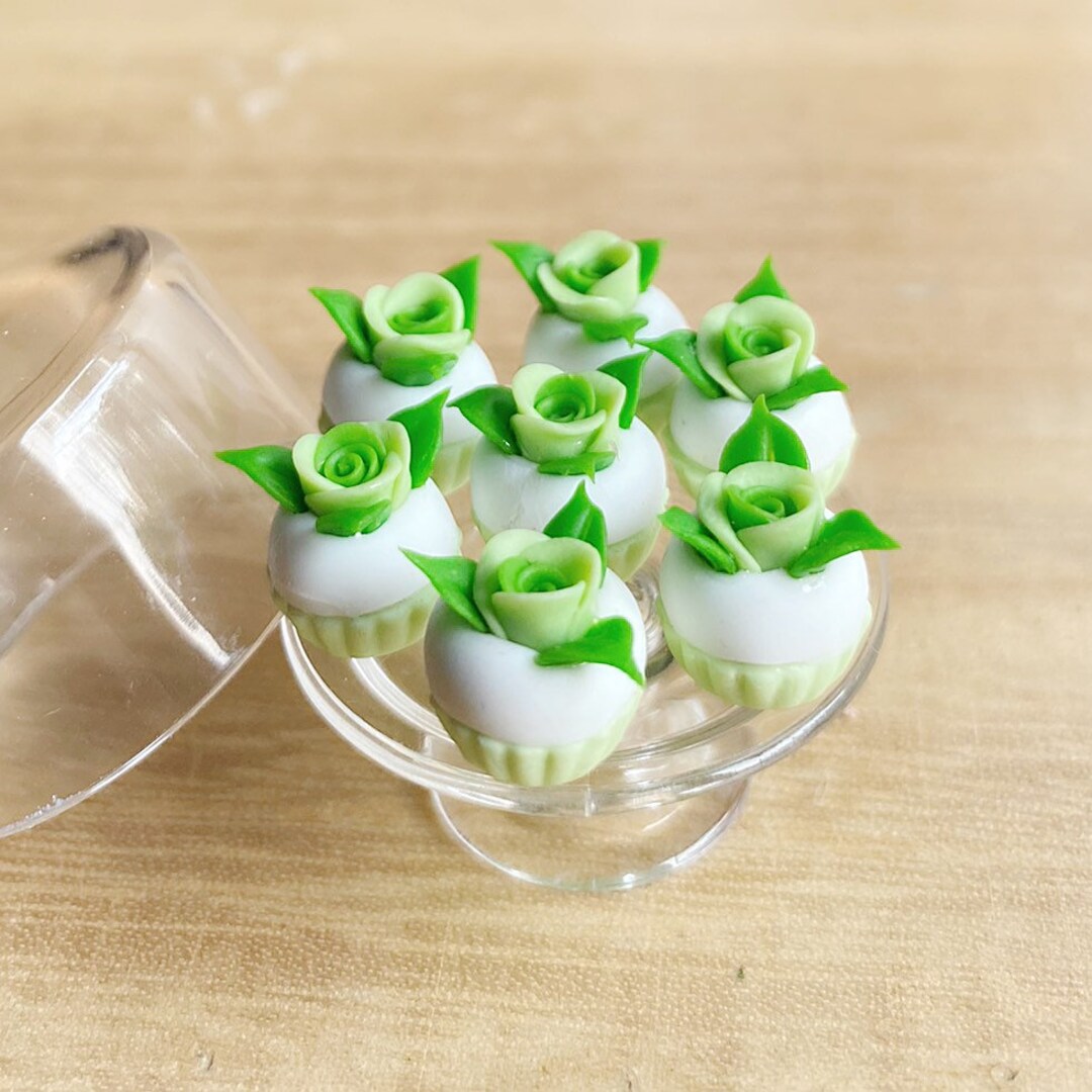 7 Pcsminiature Green Rose Cupcake,miniature Cake,miniature Cupcake ...