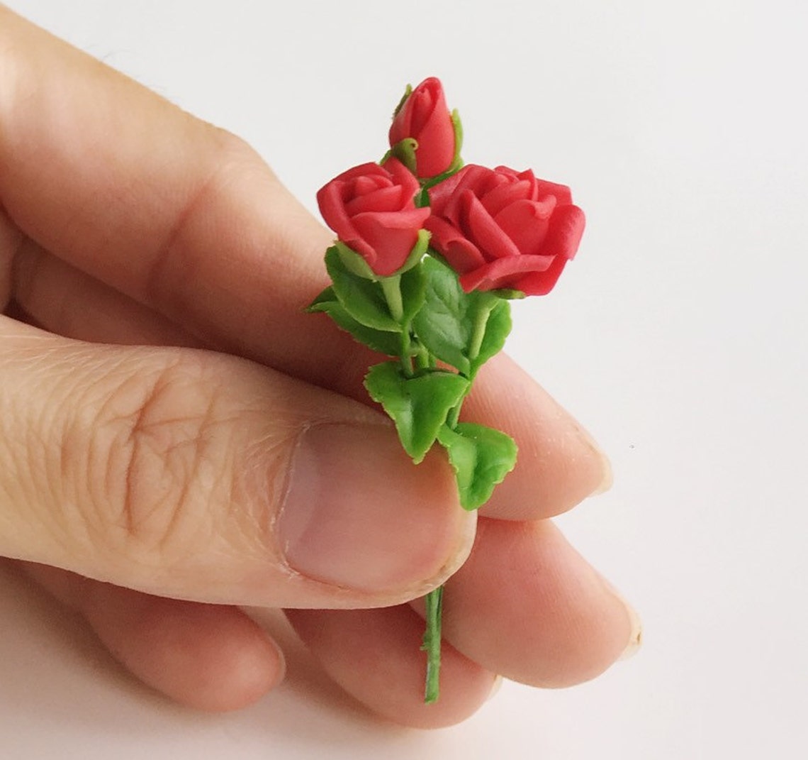 Miniature Flowerminiature Red Rosedollhouse Flowerminiature | Etsy