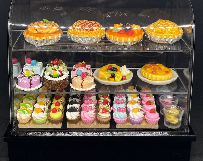Miniature Cakes and Bakery Wooden Cabinet,dollhouse Bakery Showcase ...