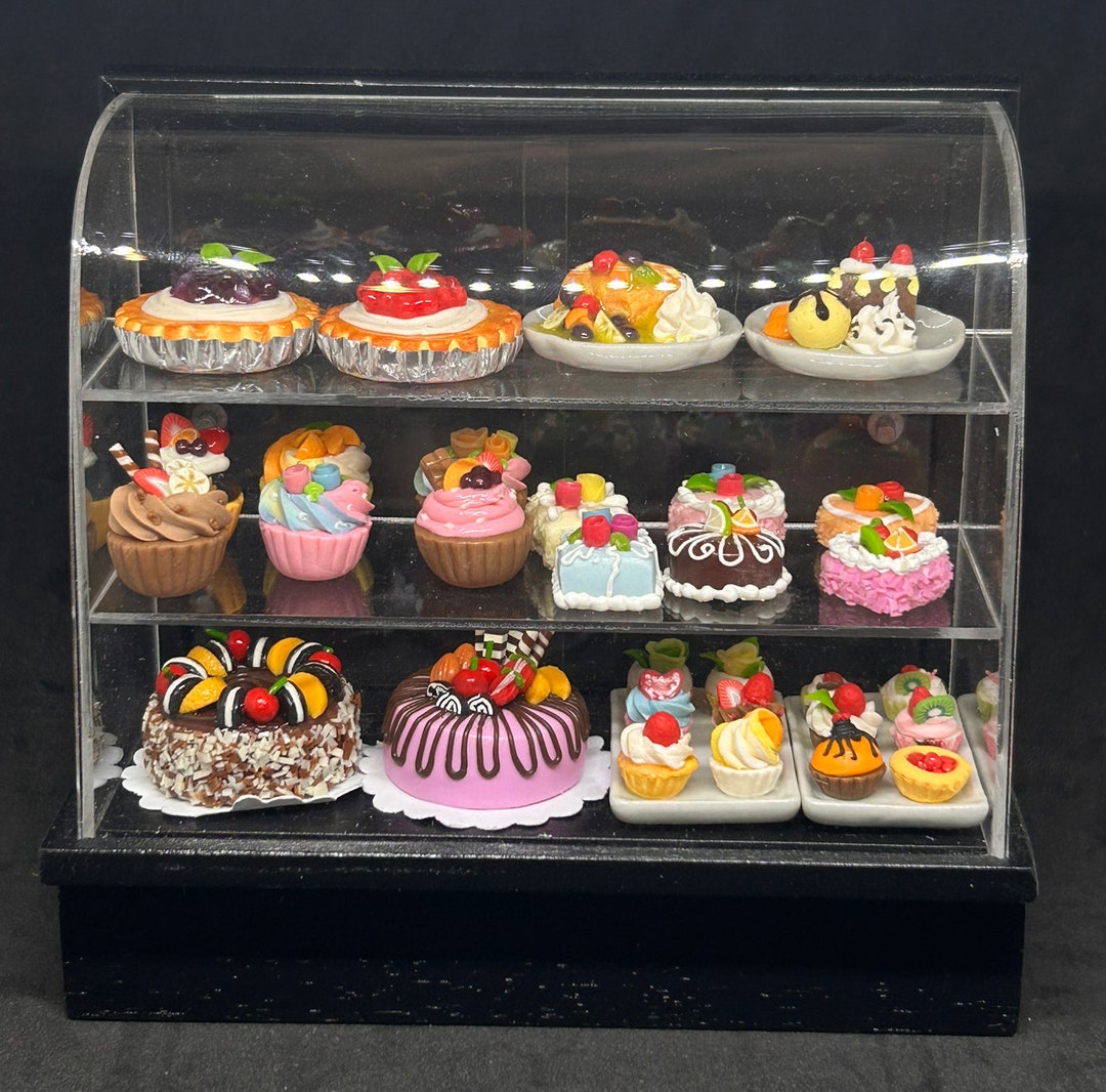 Miniature Cakes and Bakery Wooden Cabinet,dollhouse Bakery Showcase ...
