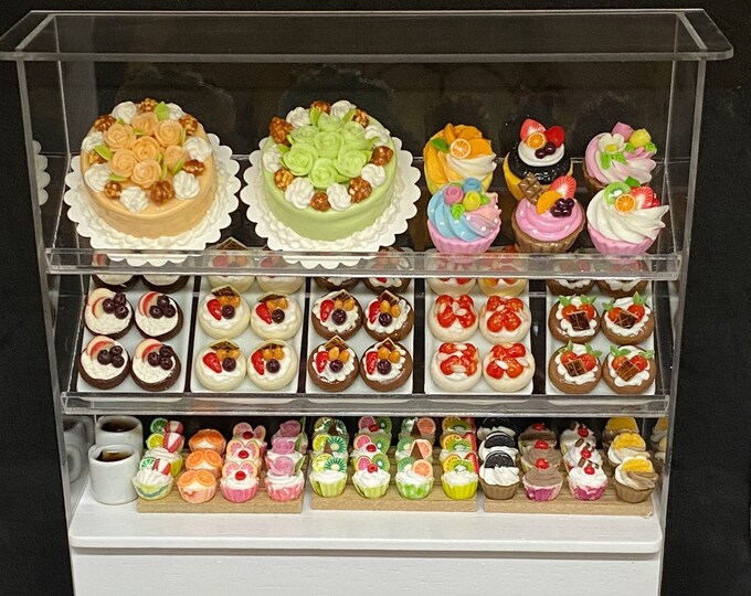 Miniature Mix Bakery on Wooden Cabinet,dollhouse Bakery Showcase,bakery ...