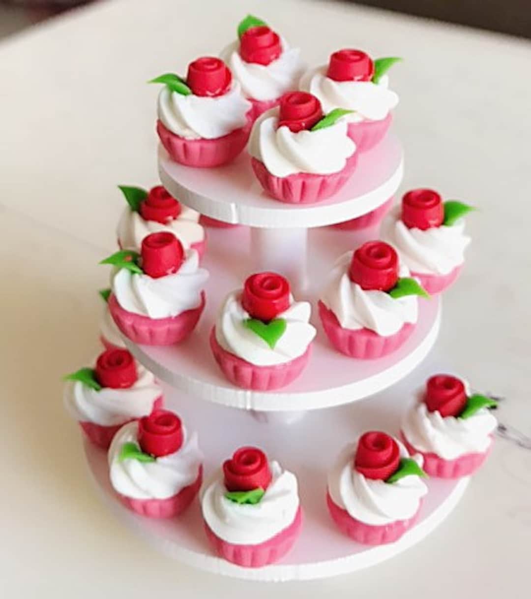 8 Pcs.miniature Red Rose Cupcake,miniature Cake,miniature Cupcakes ...