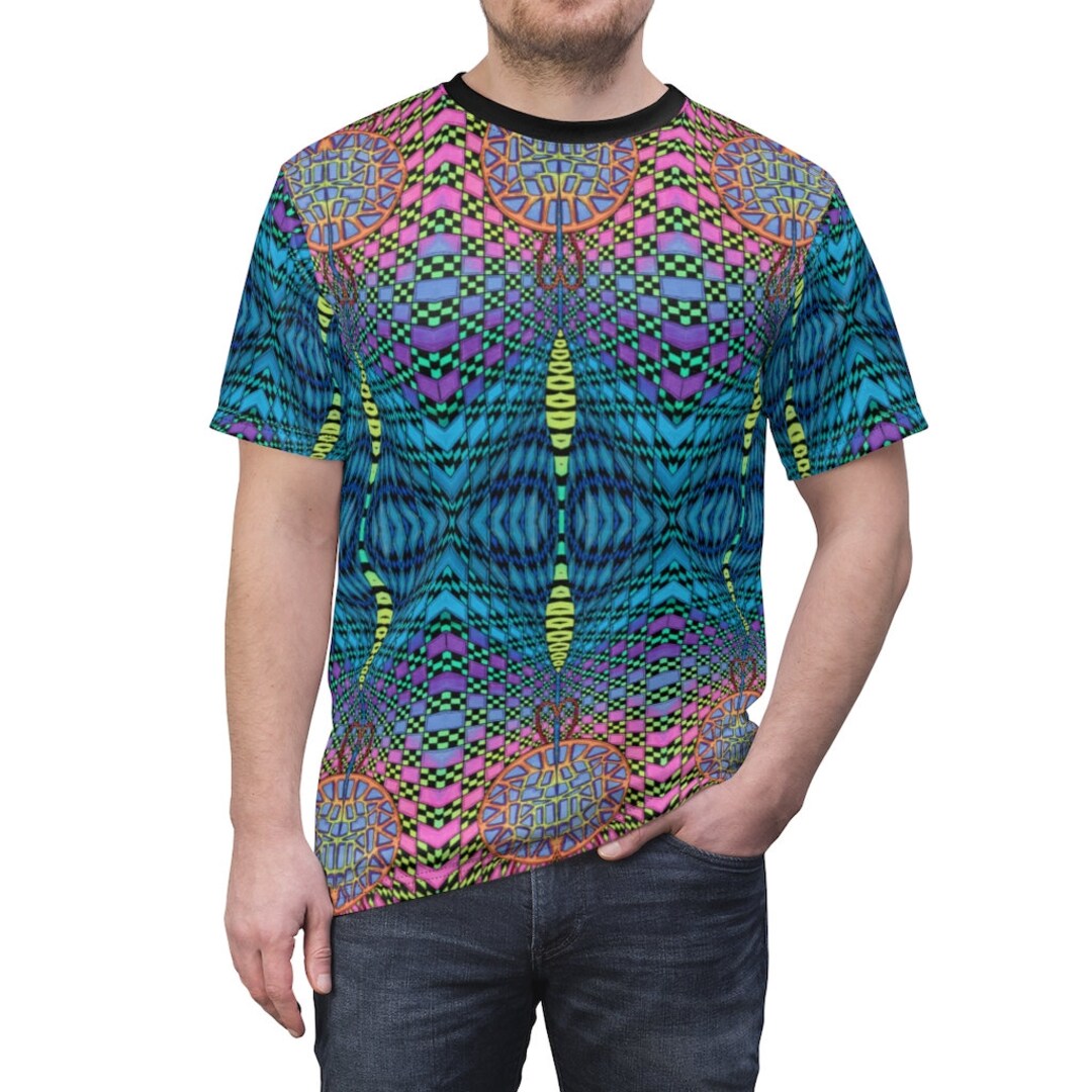 Trippy Blue Orange Checkers Spiral All Over Print T Shirt - Psychedelic ...