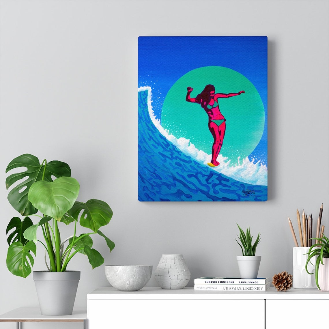 Pink Surfer Girl Canvas Wrap Surfer Pink Coastal Decor - Etsy España