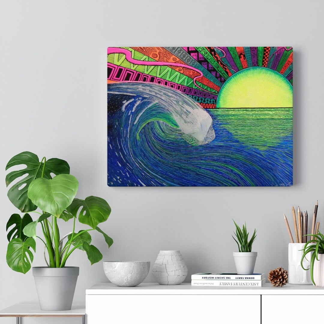 Big Wave Sunset Canvas - Surf Art, Surf, Waves, Trippy, Psychedelic ...