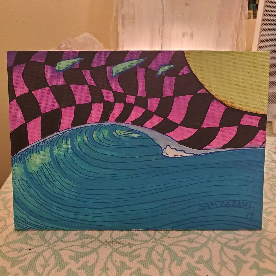Wave & Checkers Psychedelic Original Trippy Surf Art 5x7 Decor - Etsy ...