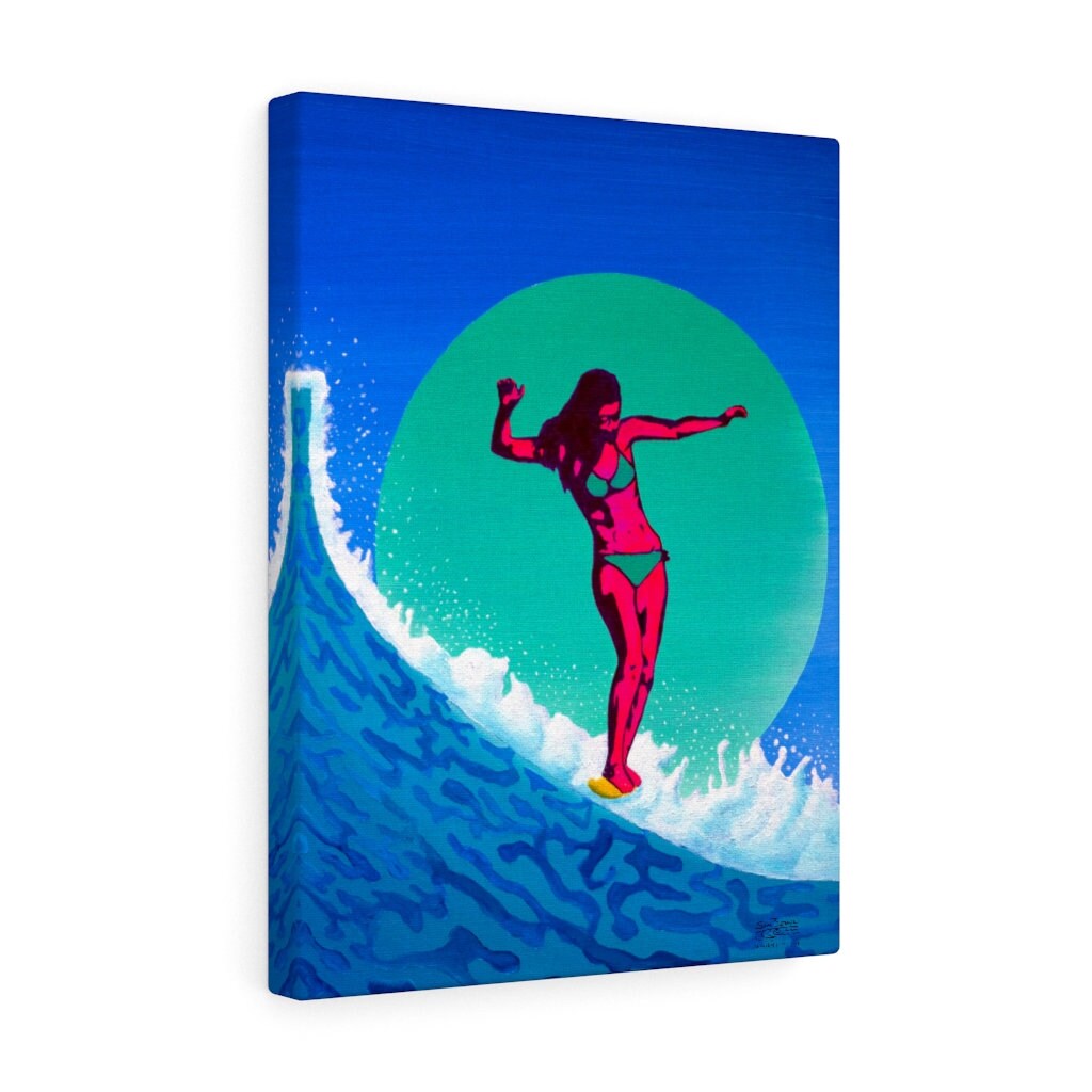 Pink Surfer Girl Canvas Wrap Surfer Pink Coastal Decor - Etsy España