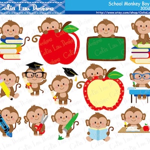 School Monkey Boy Clipart, Cute Back to School Monkey Boy Clipart - Etsy