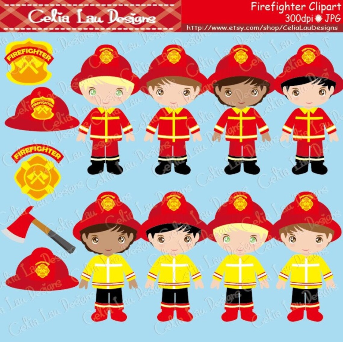 Cute Firefighter Clipart Fireman clip art CG035 | Etsy