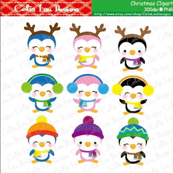 Christmas Clipart Christmas Penguins CG095 Cute Penguin | Etsy