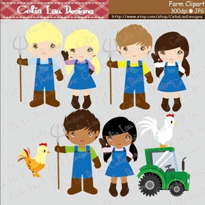 Farm Clipart, Barnyard Clip Art (CG041), Cute Barn Animals and Kids ...