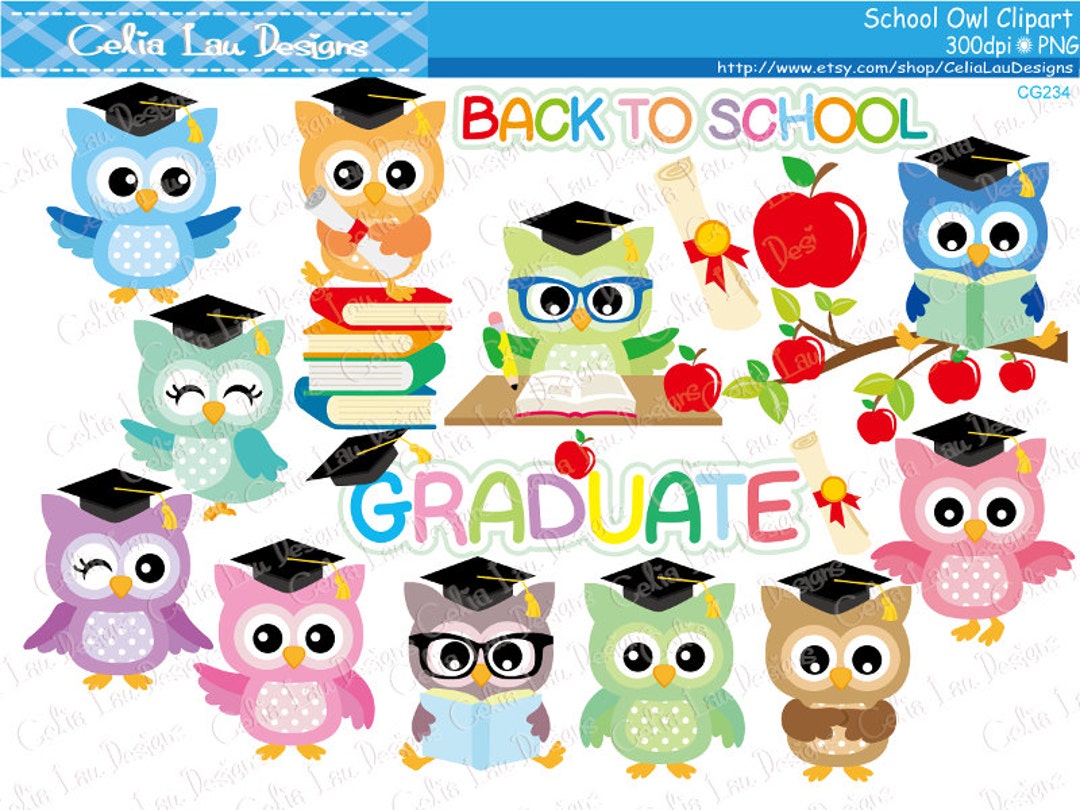 School Owls Clipart Graduation Owls Back to School Owls - Etsy