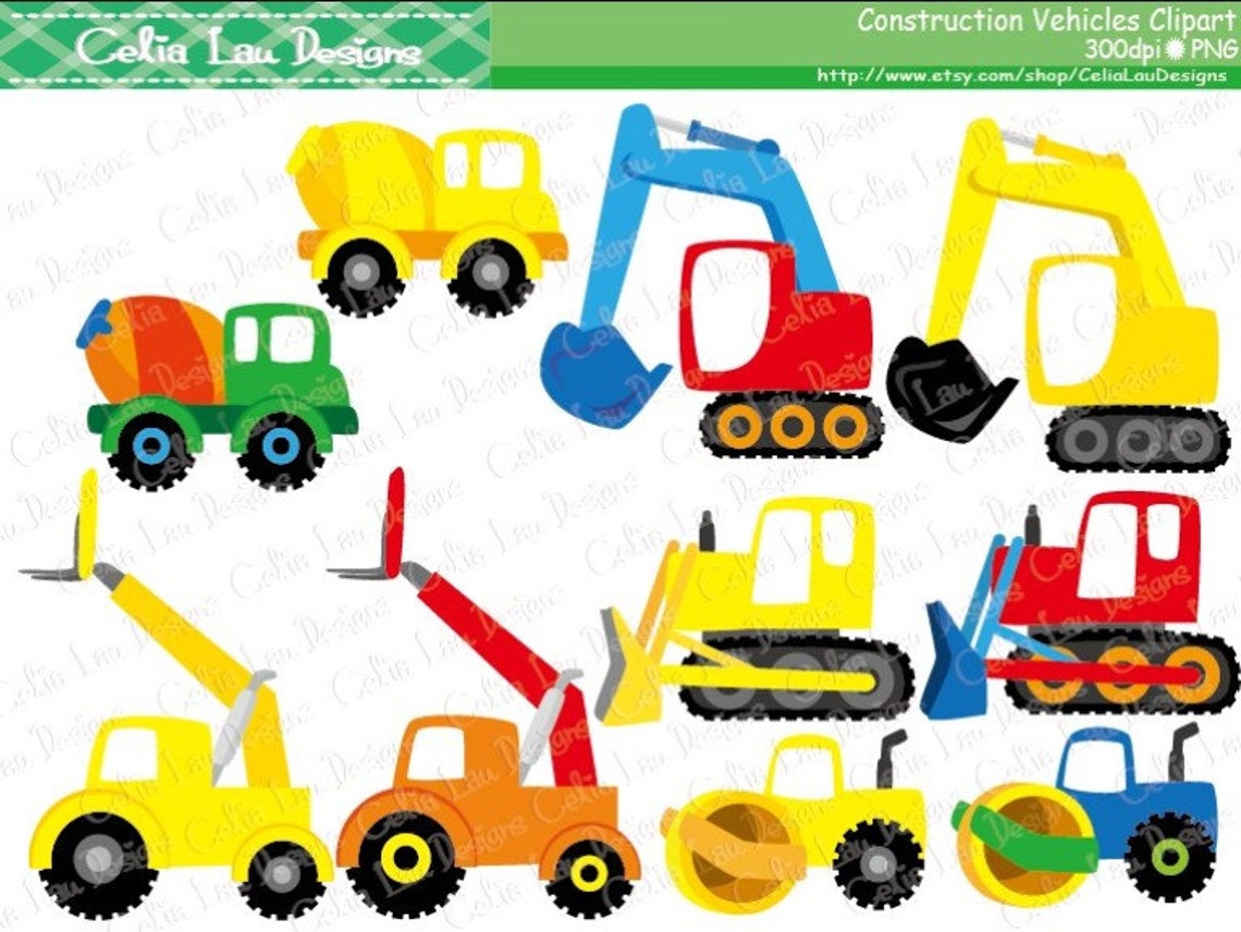 Construction Vehicles Digital Clipart and background | Etsy