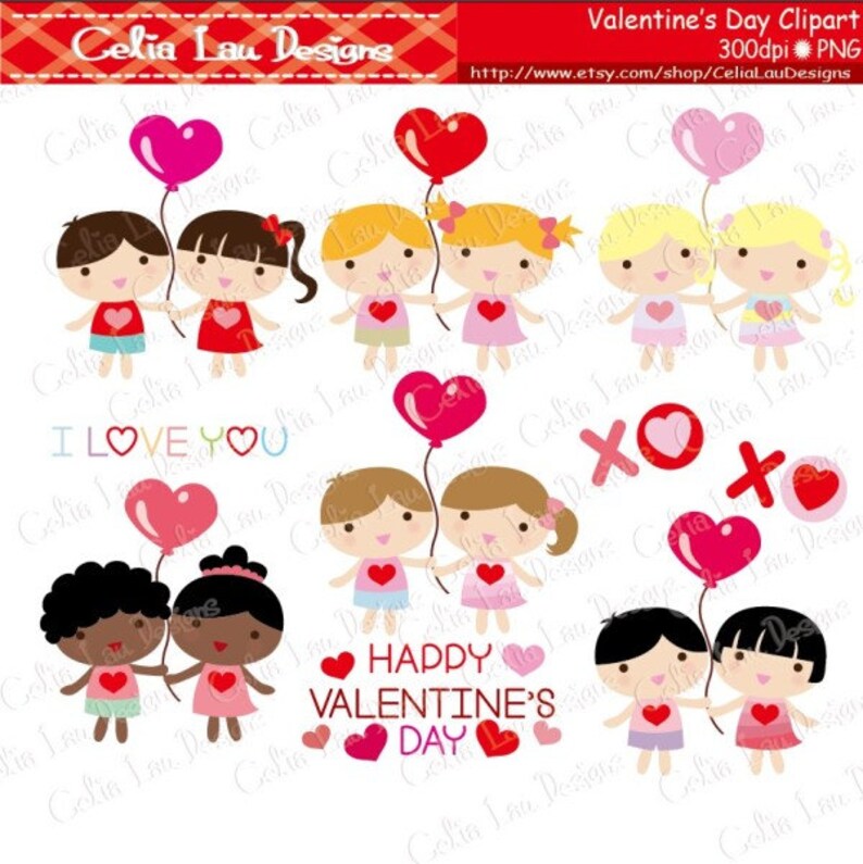 Valentine Kids Clipart Valentine Baby Clipart Kawaii Kids - Etsy