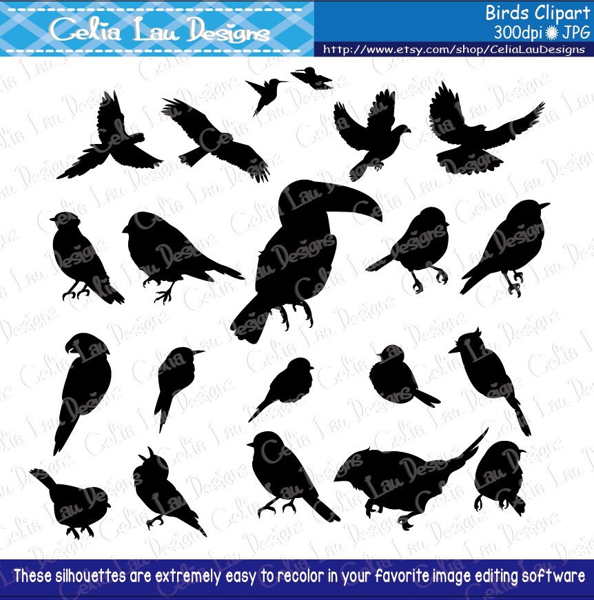 Bird Clipart Bird Silhouette Clipart Cute Bird Clip Art - Etsy