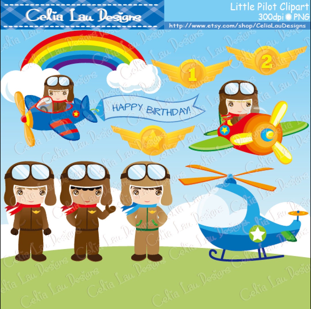 Little Pilot Digital Clipart / Cute Airplane, Plane Clipart/ Aviator ...